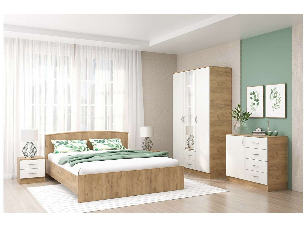 Модульная спальня, современная, (композиция 6) (Крафт золотой / Миндаль)