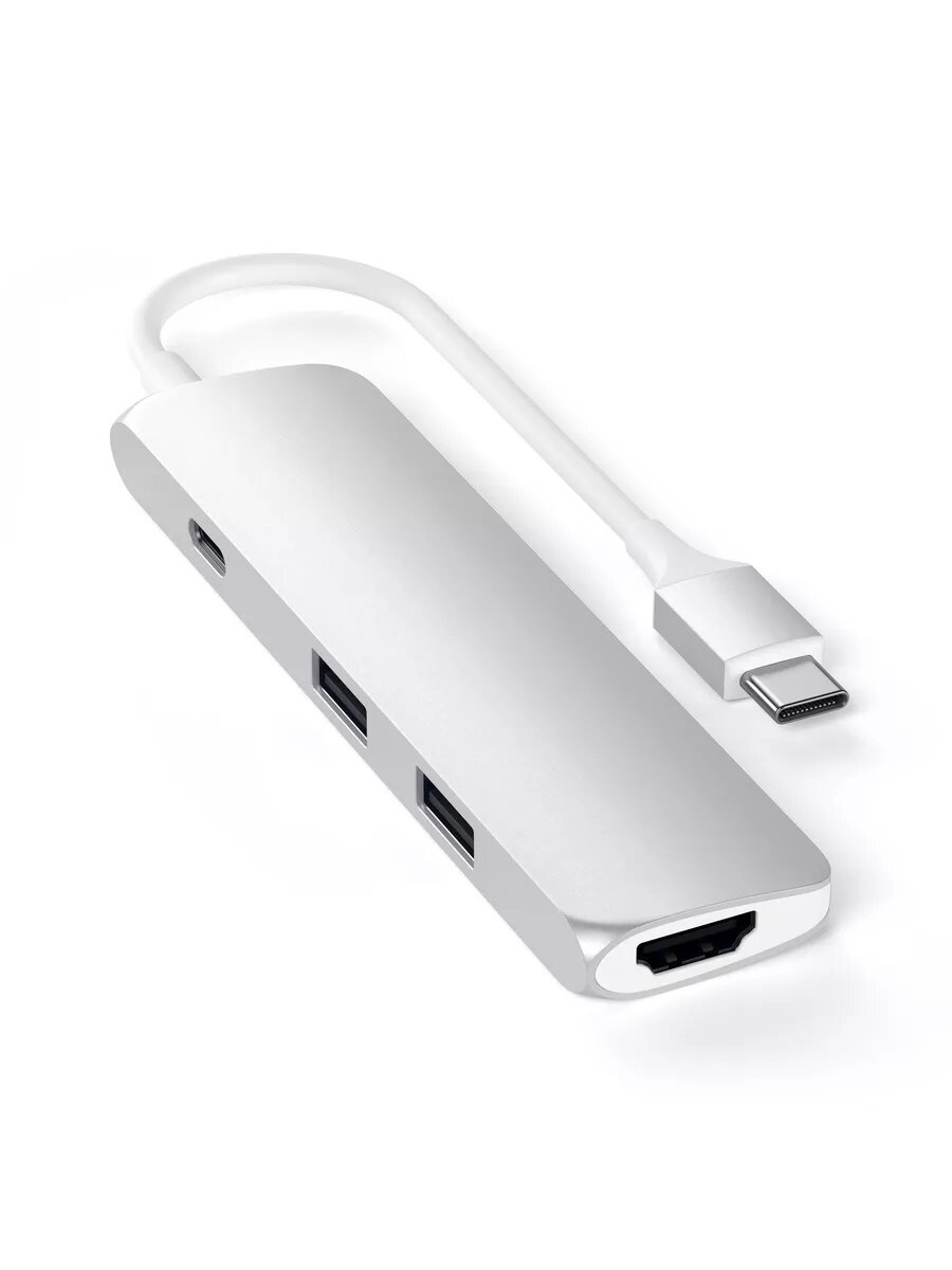 USB адаптер Satechi Slim Aluminum Type-C Multi-Port Adapter with Type-C Charging Port. ST-CMAS. Цвет: серебристый.