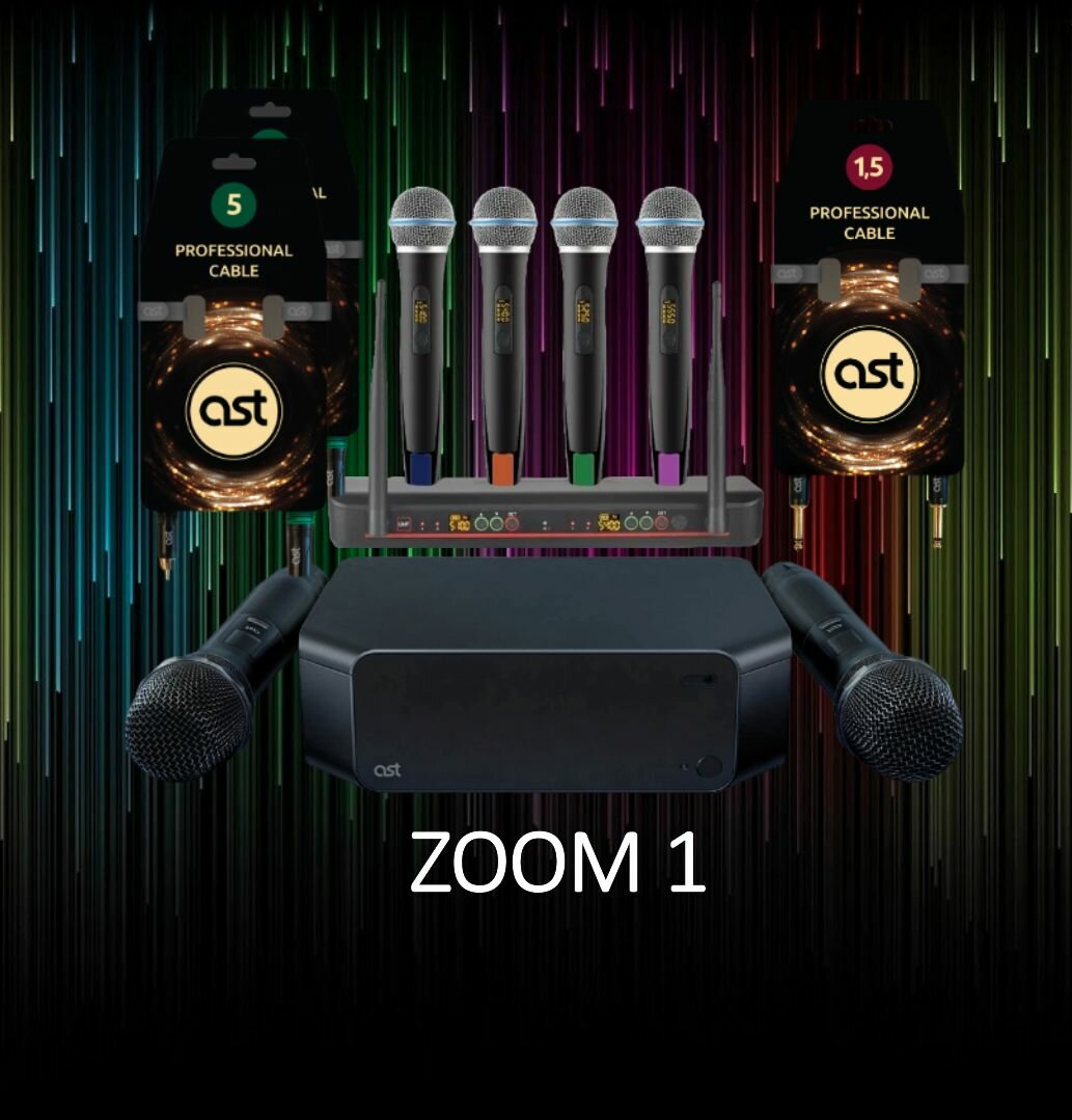 Профессиональная караоке-система AST Zoom 1 c двумя 4 дополнительными микрофонами для большой компании