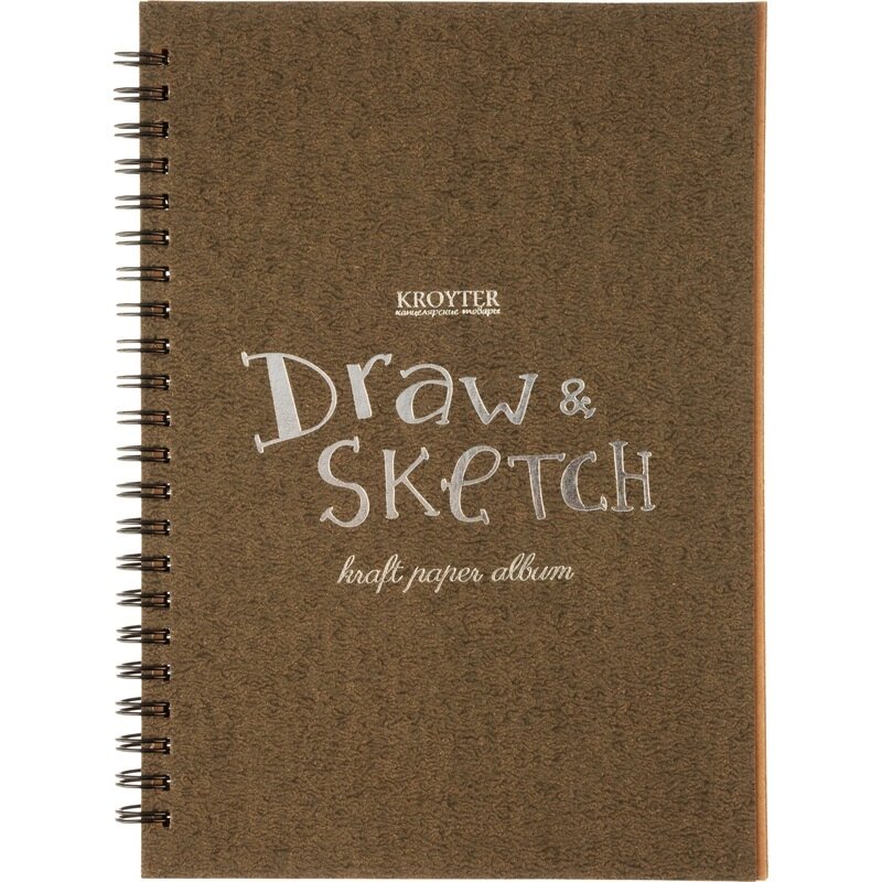 Скетчбук д/рис. и эскиз. Kroyter А5 40л, крафт,147х206,140гр, спир, тисн. фо07880