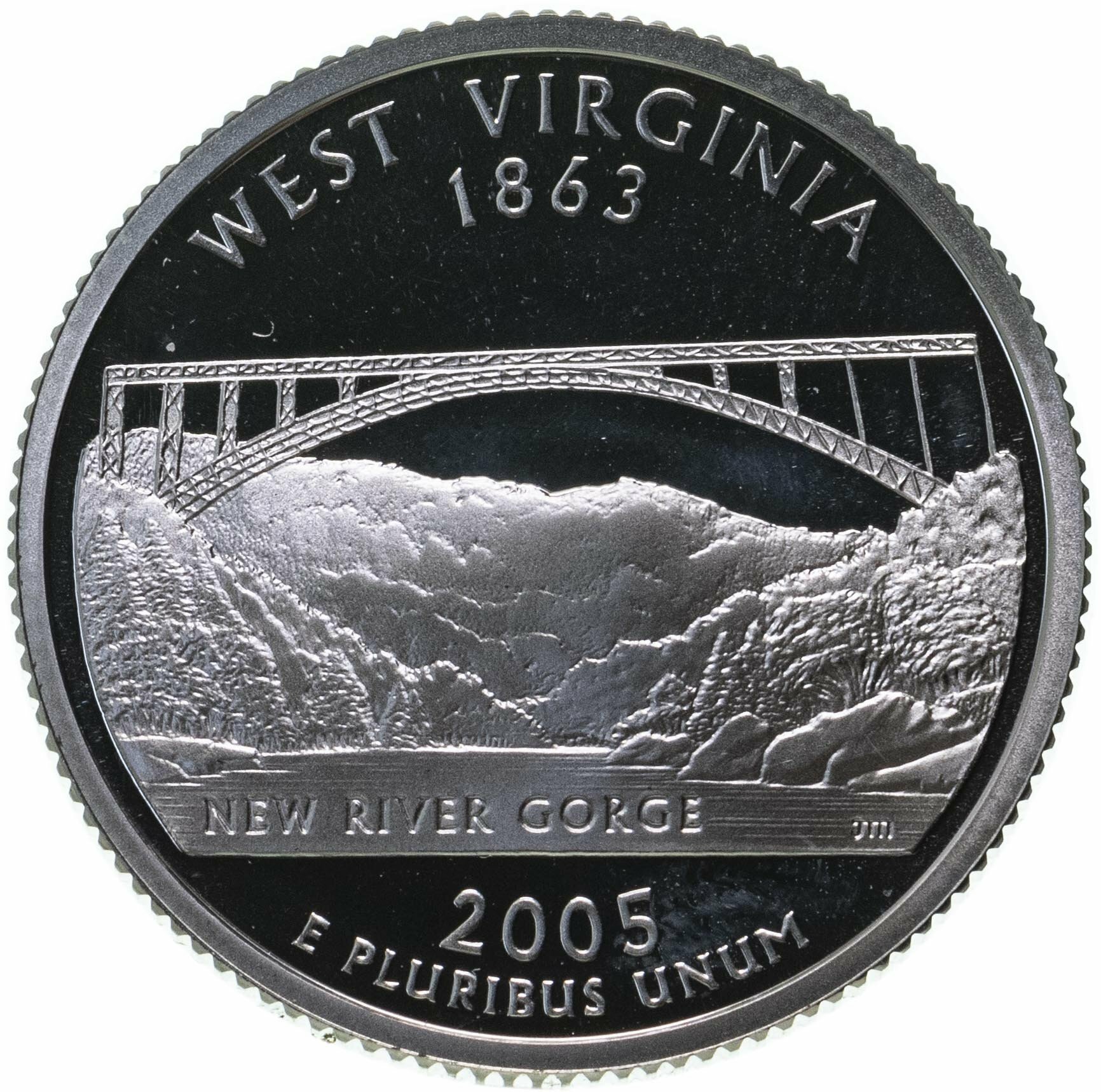 США 25 центов квотер, 1/4 доллара, quarter dollar 2005 S Квотер штата Западная Вирджиния знак монетного двора: "S" - Сан-Франциско, Мельхиор медь-никель