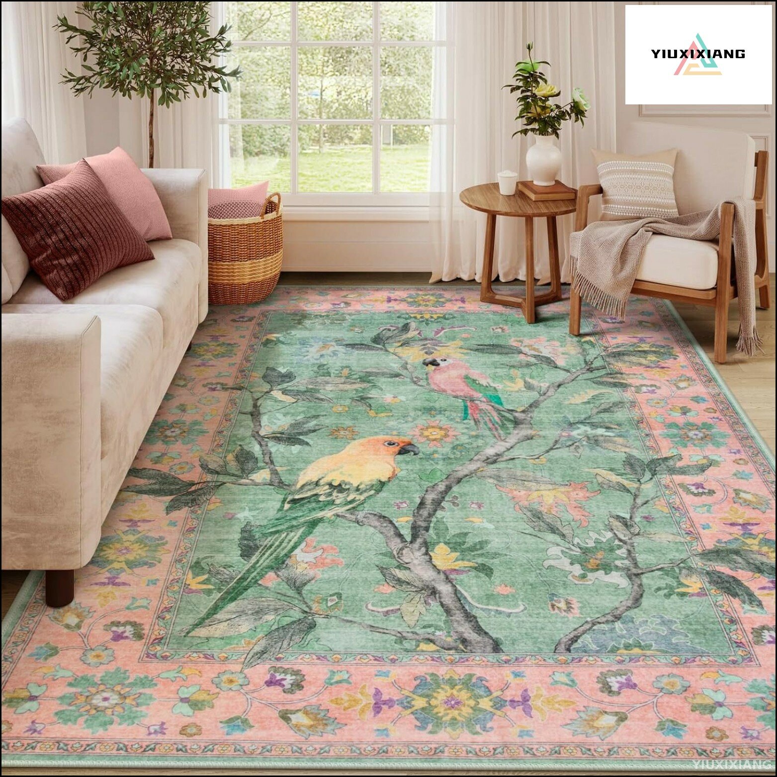 Эксклюзивный гладкий ковер 100x160 см с флористическим принтом отличается повышенной износостойкостью и простотой в обслуживании