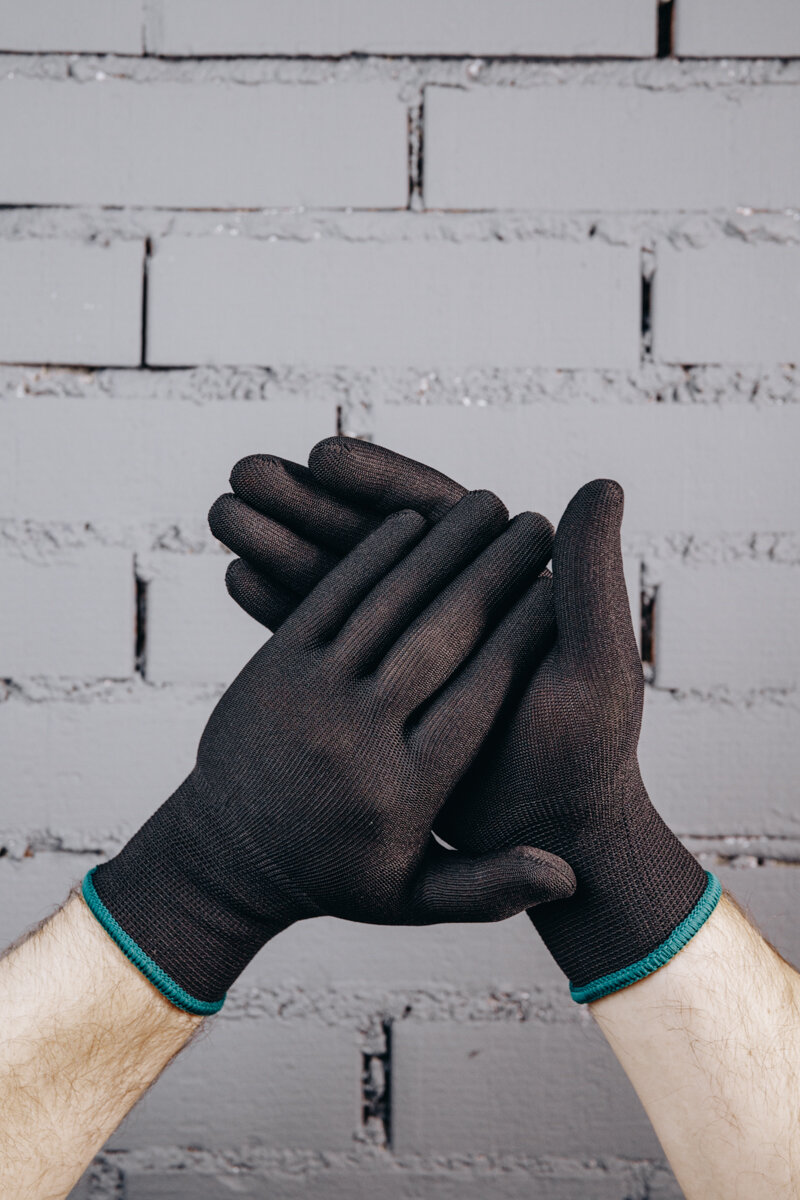 Легкие бесшовные трикотажные перчатки из нейлона JS011nb, черные, размер L - 6 пар