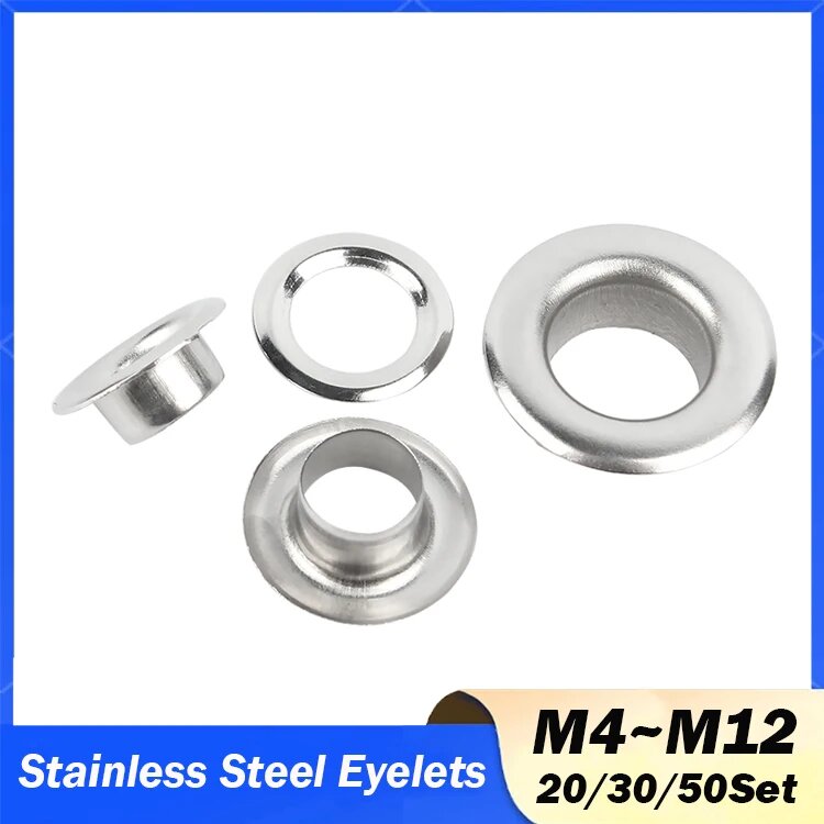 Комплекты люверсов из нержавеющей стали M4 M5 M6 M8 M10 M12, серебристые 8mm-30Set