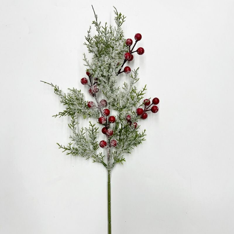 Ветка искусственная для декора: туя с ягодами - 1шт.