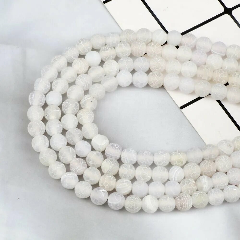 Бусины из натуральных камней - Агат морозный с трещинками 6 мм, около 50 шт, белый