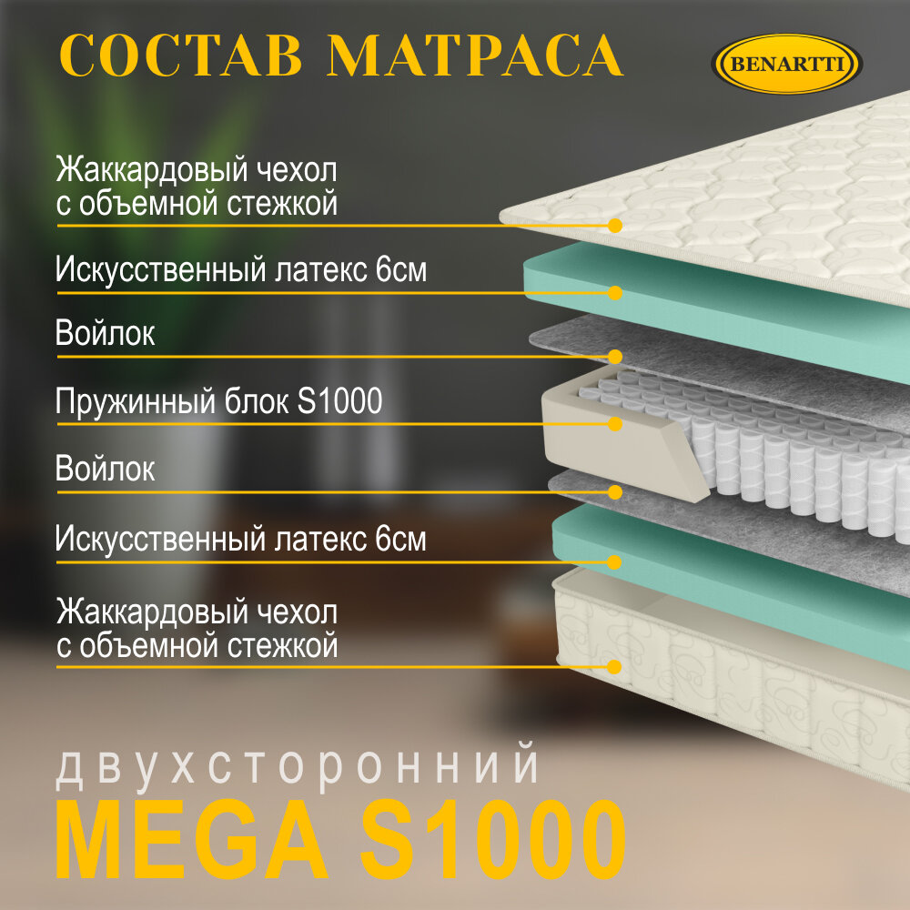 Матрас ортопедический 180х200х26 см Benartti "Classic Mega S1000", независимые пружины, жаккард. — фото 1