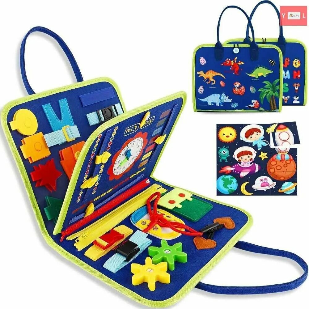 Бизиборд мягкий дорожный; Занятая доска Монтессори, Сенсорная игрушка для малышей, Развивающие игры для развития мелкой моторики рук, подарок для мальчиков и девочек