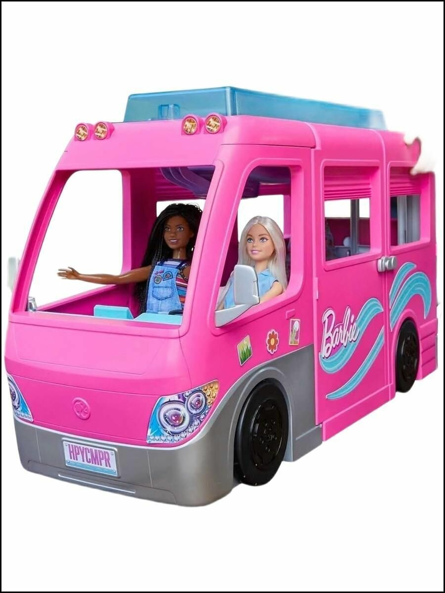 Эксклюзивный кемпер Barbie Dream с 60 элементами обстановки, среди которых мебель, бассейн и горка длиной 30 дюймов, создан для воплощения игровых сценариев куклы.
