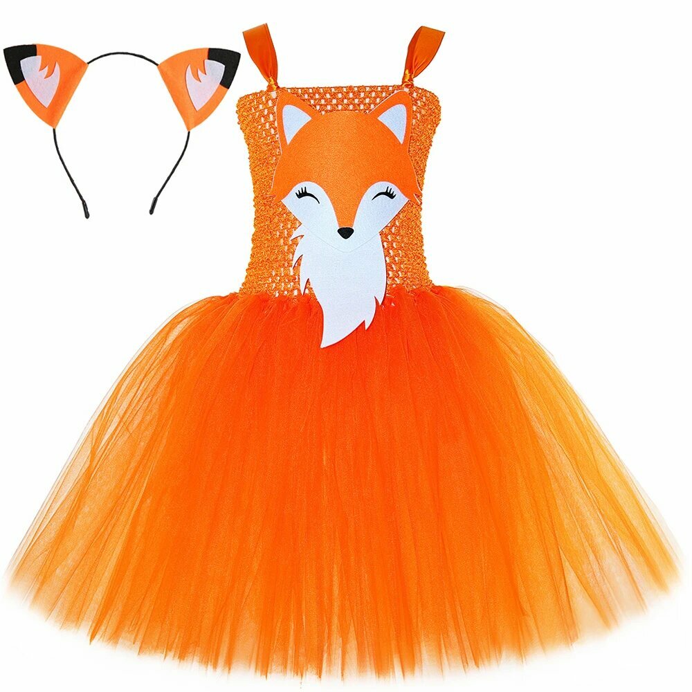 Костюмы оранжевой лисы для маленьких девочек, карнавальное платье-пачка с животными на Хэллоуин 5Y