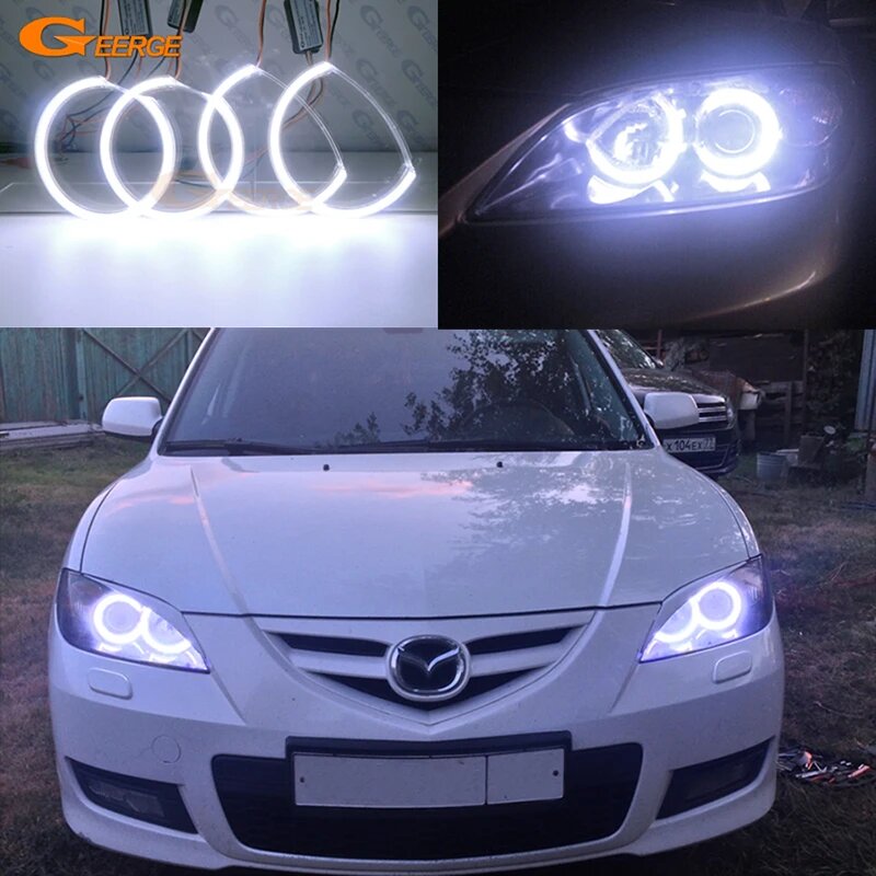 Для Mazda 3 Mazda3 BK 2003 2004 2005 2006 2007 2008 дневной свет Отличный ультра яркий COB светодиодный комплект с ангельскими глазами Halo Rings
