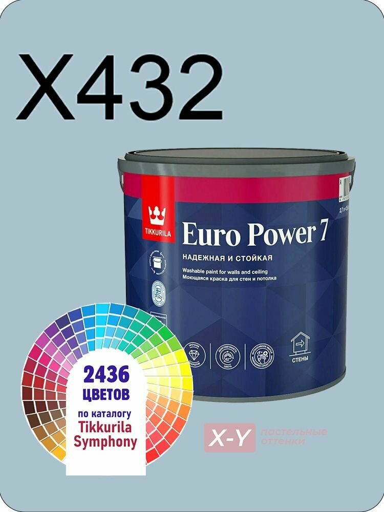 Краска для стен и потолков Tikkurila Euro Power 2,7л. пастельные оттенки X432