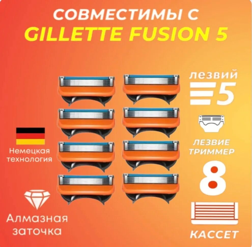 Сменные кассеты Men's5asl для бритвенных станков совместимы c популярными мужскими бритвами, 8 шт по 5 лезвий с триммером