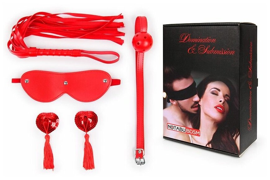 Пикантный набор БДСМ из 4 предметов в красном цвете, красный