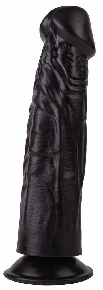 Упругий чёрный фаллоимитатор на подошве-присоске - 18,8 см, черный