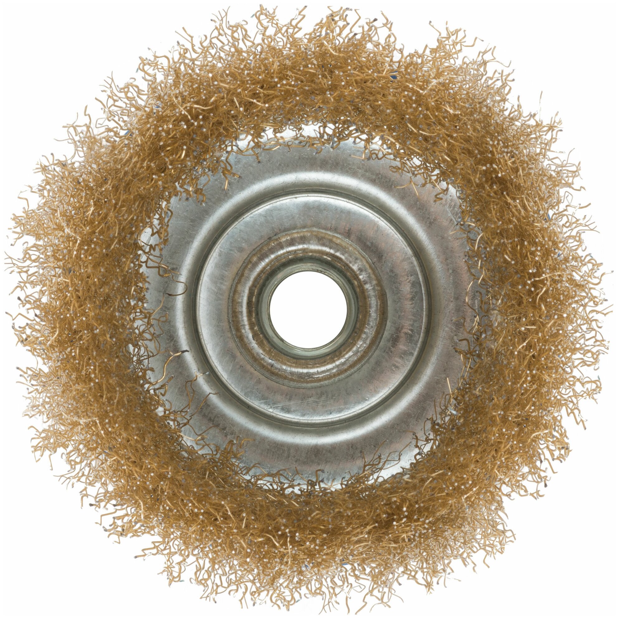 Корщетка, тип "чашка", гайка М14, стальная латунированная волнистая проволока 100 мм