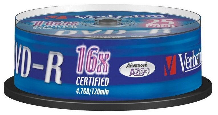 Диск DVD-R Verbatim 4,7 GB 16x (25 штук в уп) 43522 84129