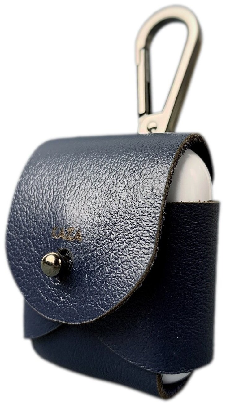 Чехол для наушников AirPods 1,2 с карабином натуральная кожа KAZA OGGO темно-синий