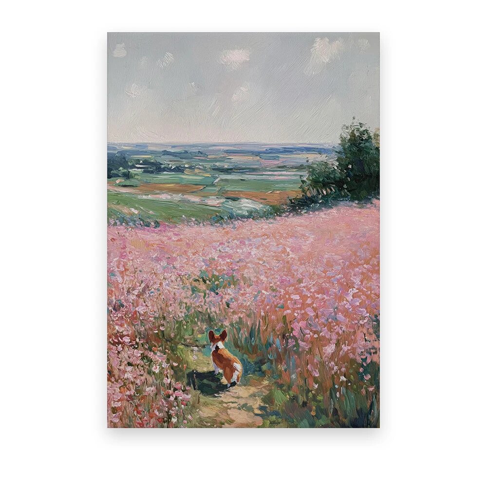Печать на холсте "Корги в поле", 50x70см, Цвет: A