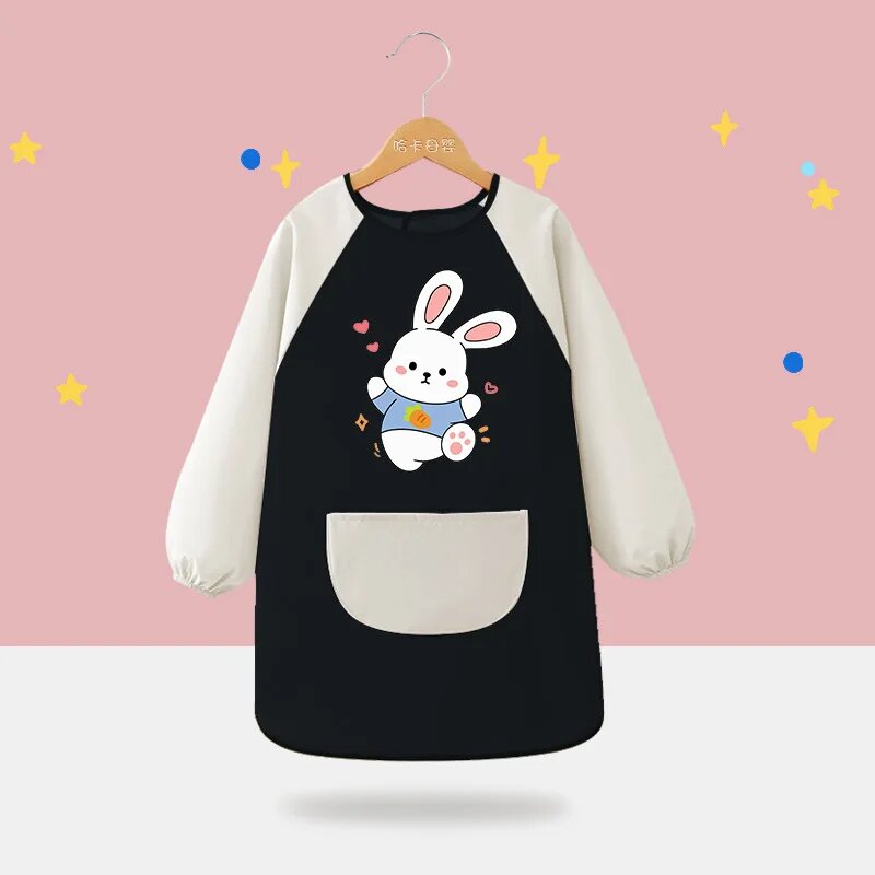 Детские фартуки из полиэстера с мультяшным рисунком 4-6 лет XL, white black rabbit