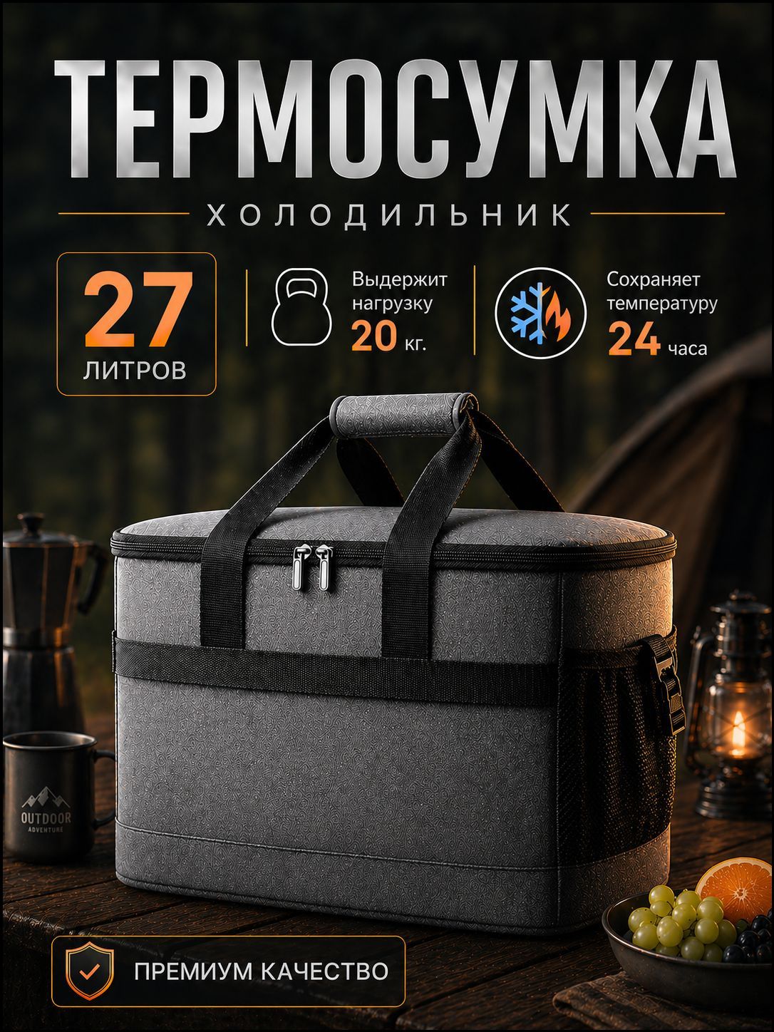 Термосумка холодильник WeYoung (Сумка холодильник)/27 литров, серый