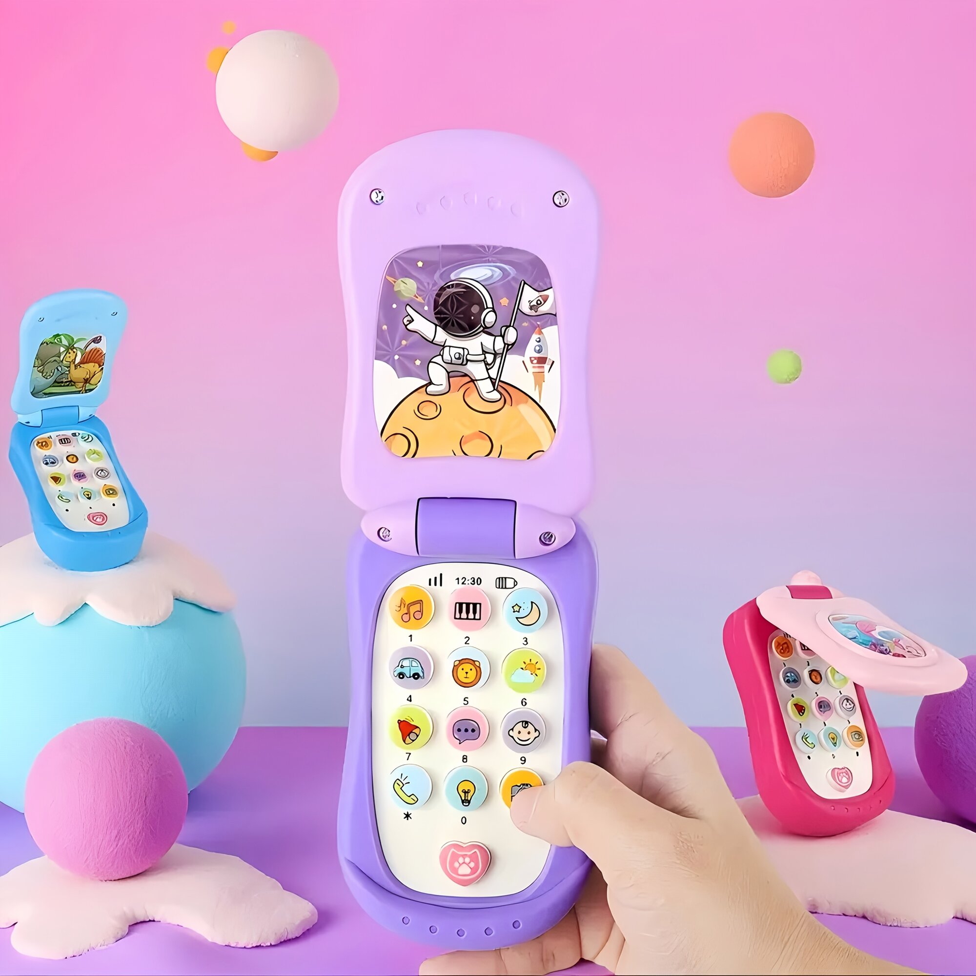 Музыкальная игрушка-раскладушка с мультяшным дизайном, вращается со звуком и светом, большая, темы океан динозавры космос, развивающая игрушка для младенцев и детей, фиолетовая