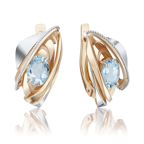 Серьги, комбинированное золото, 585 проба, топаз