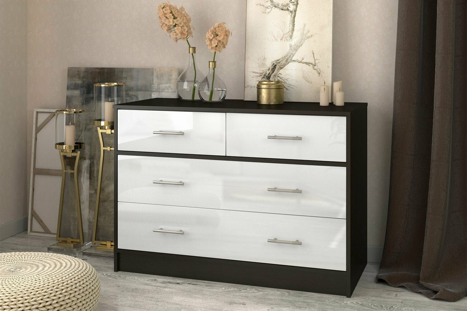 Комод Бонапарт 7 МДФ глянец белый DM635-6, корпус венге цаво