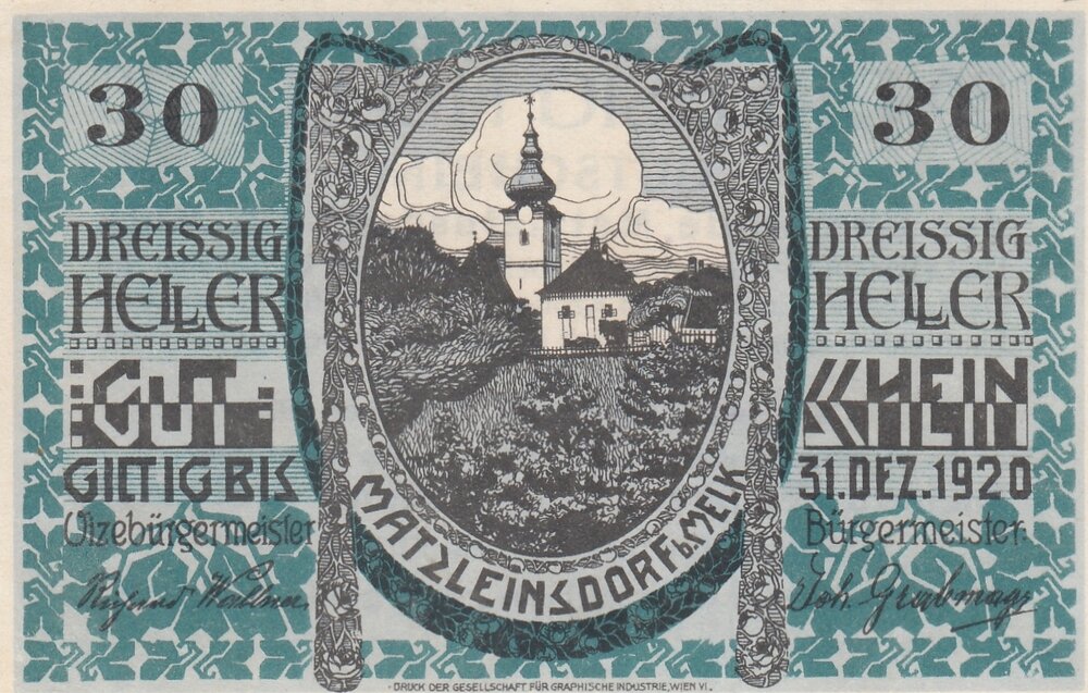 Австрия Матцлайнсдорф бай Мельк 30 геллеров 1920 г.