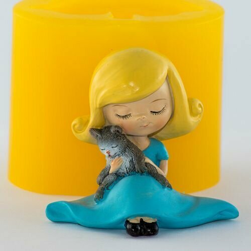 Силиконовая форма для мыла Девочка с котенком 3D, для свечей гипса 1шт 7 * 5 * 6,5 см