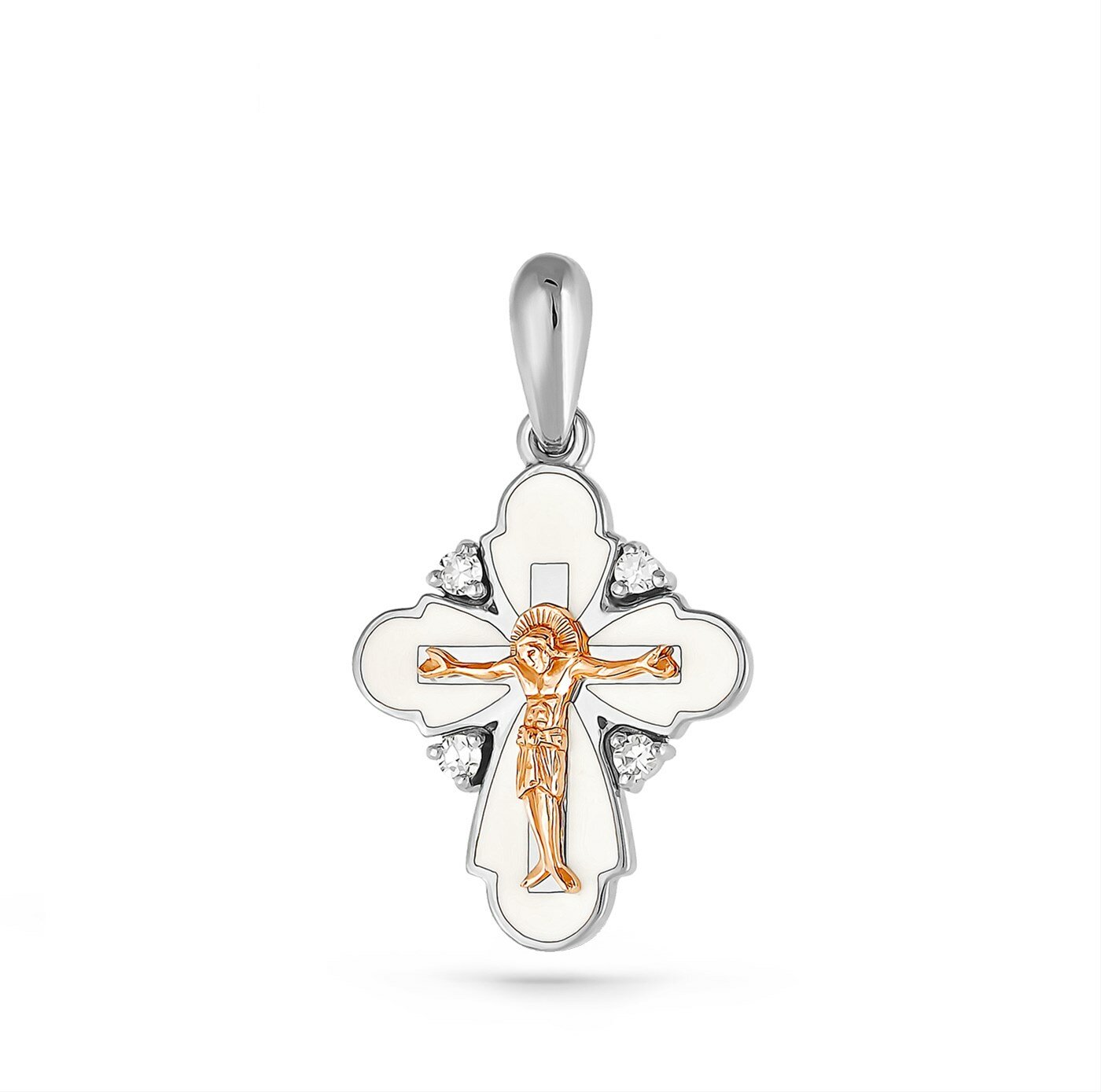 Крестик, серебро, 925 проба, родирование, фианит