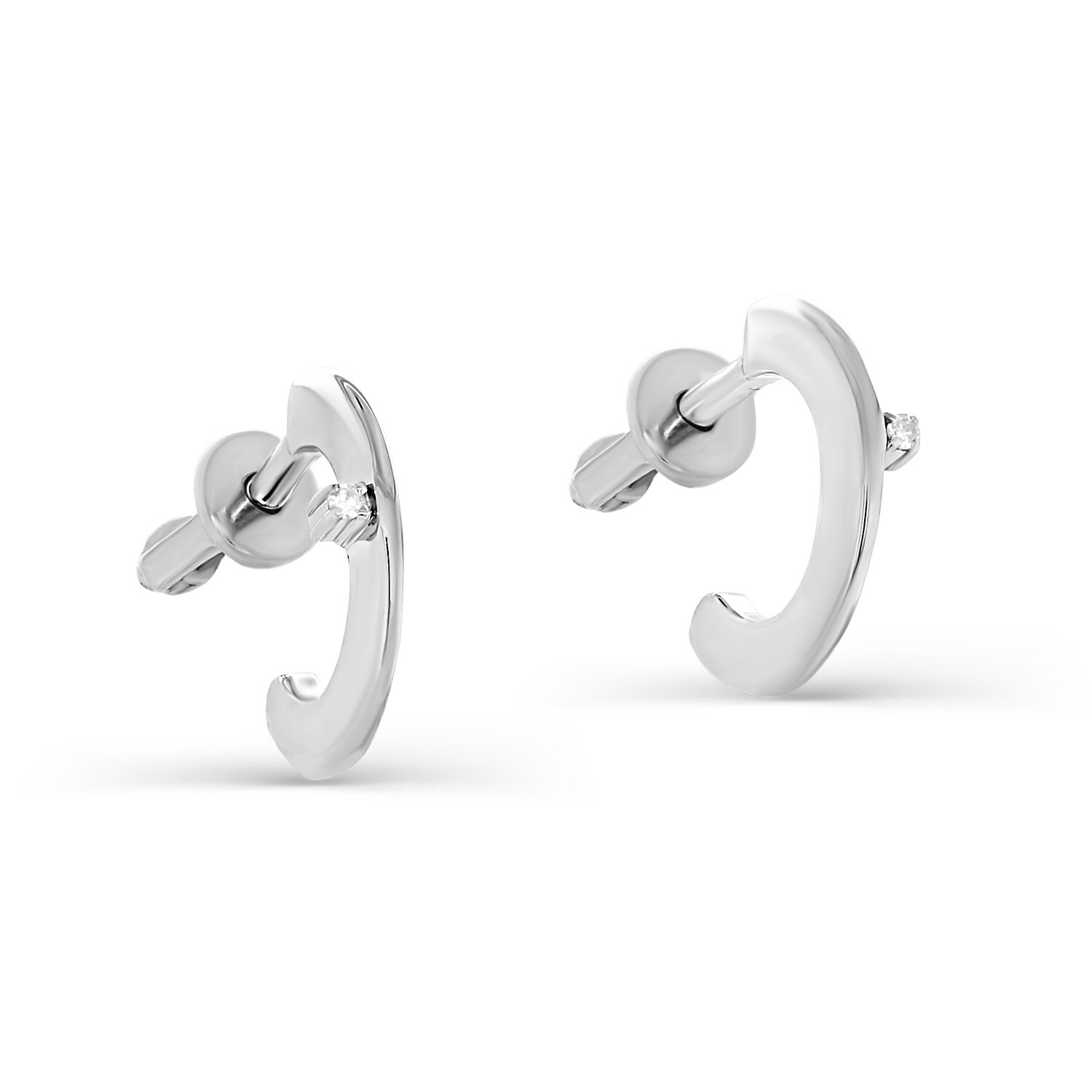 Серьги пусеты, серебро, 925 проба, родирование, бриллиант