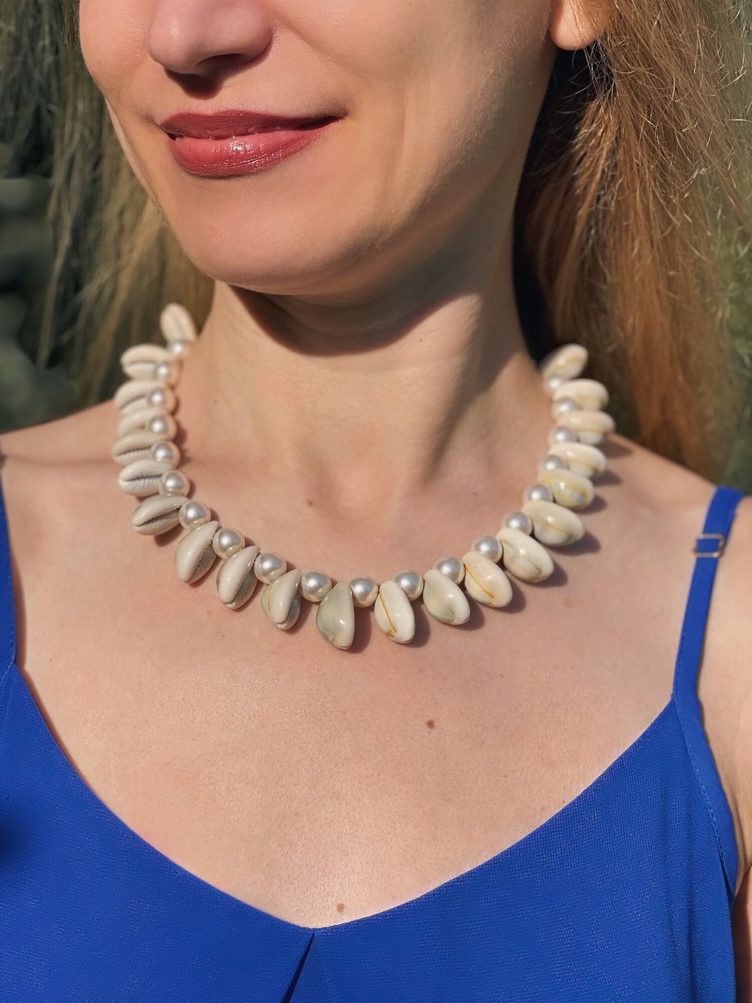 Колье, жемчуг Swarovski синтетический, ракушка