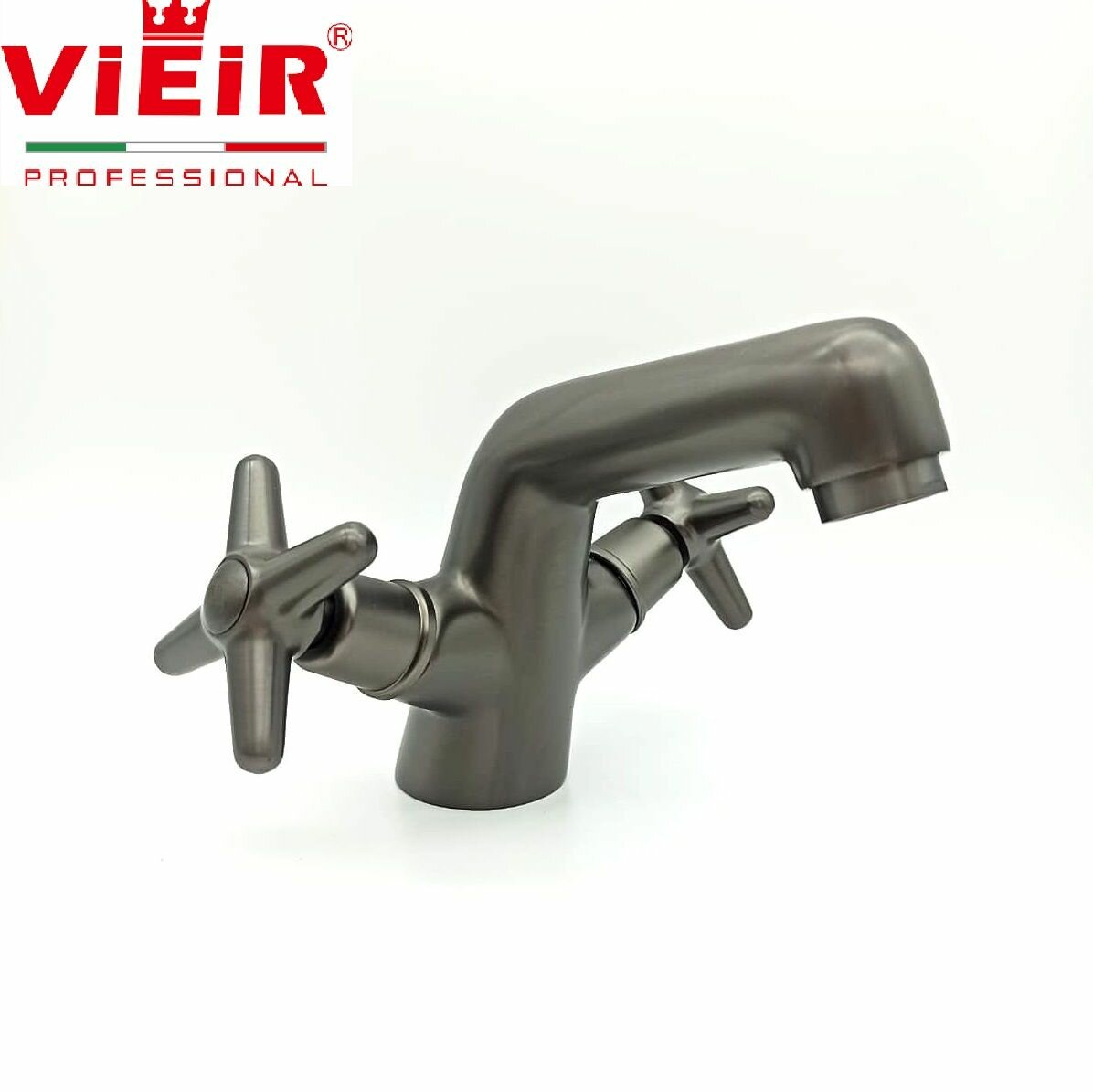 Смеситель для умывальника цвет графит Vieir V220 MINCIO LUX161 Graphite с двумя ручками, латунь