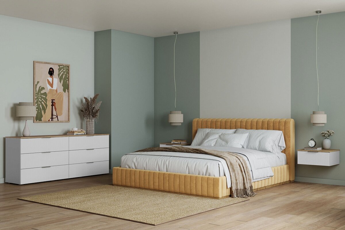 Спальня МебельЛэнд24 Салерно - 2 Белый 232x42x72 с тумбой с комодом