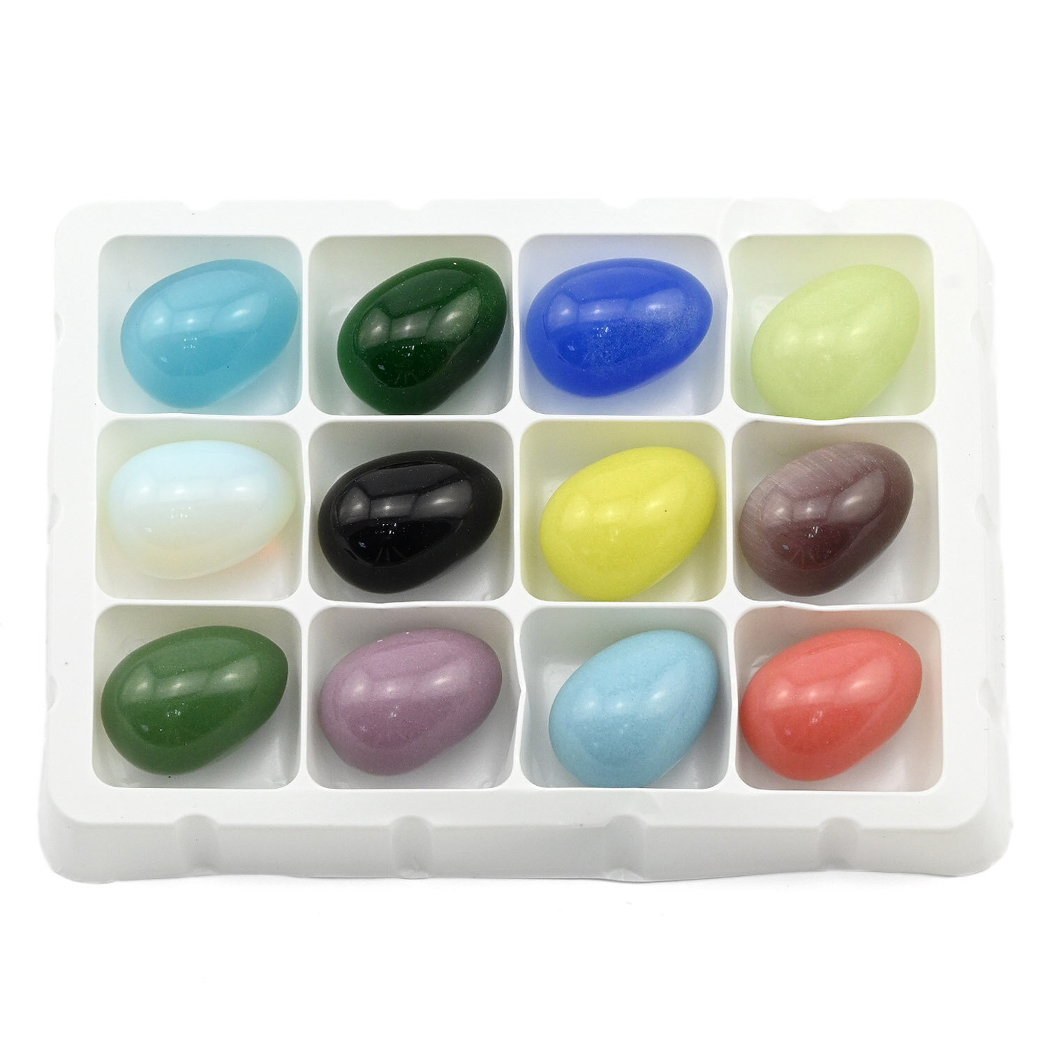 Набор яиц из кварца светящегося и кошачьего глаза 18*25мм, 12шт .