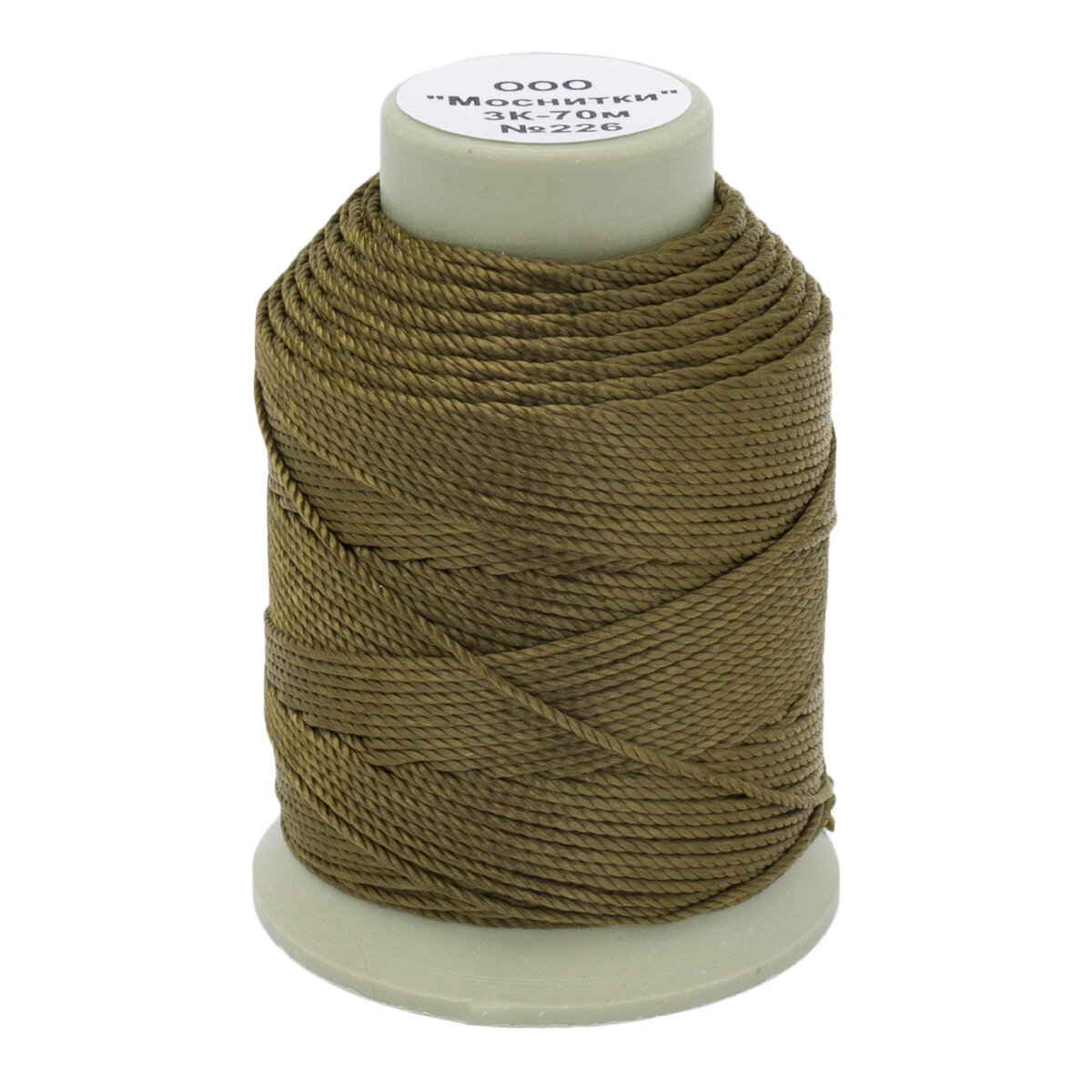 Нитки прочные толстые для шитья 3К, 70 м, темный хаки, капрон, Моснитка, 9 шт
