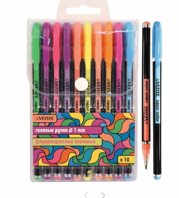 Набор гелевых ручек 10 штук, 10 неоновых цветов в пластиком блистере