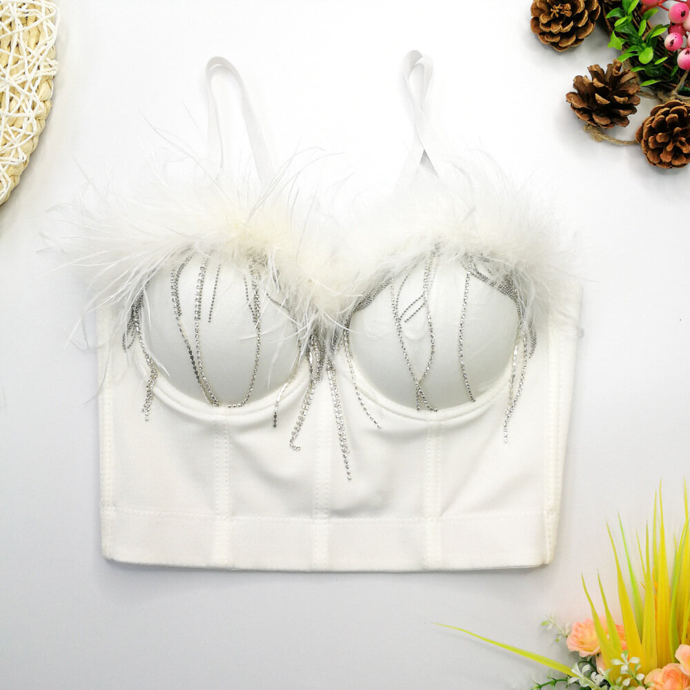 Топ-трубочка Su, из рыбьей кости и перьев, с цепочкой, белый, 40-90