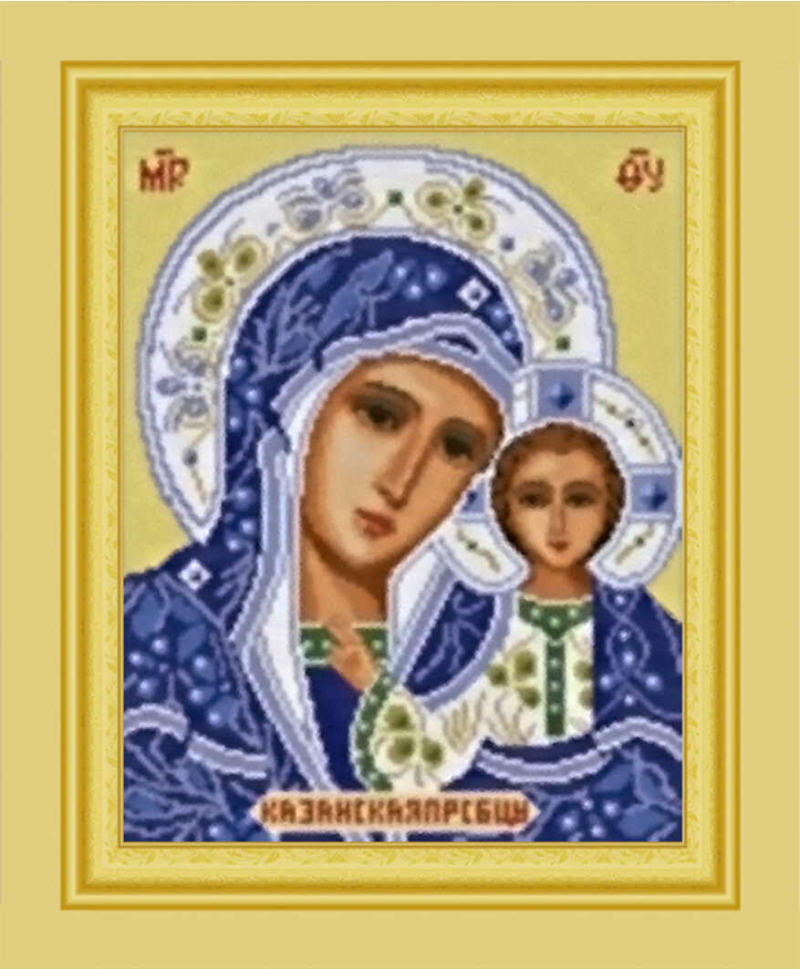 Алмазная мозаика на подрамнике, 20х30 см, "Икона Казанская Божья матерь", сложность 5, цветов 16/ Komas