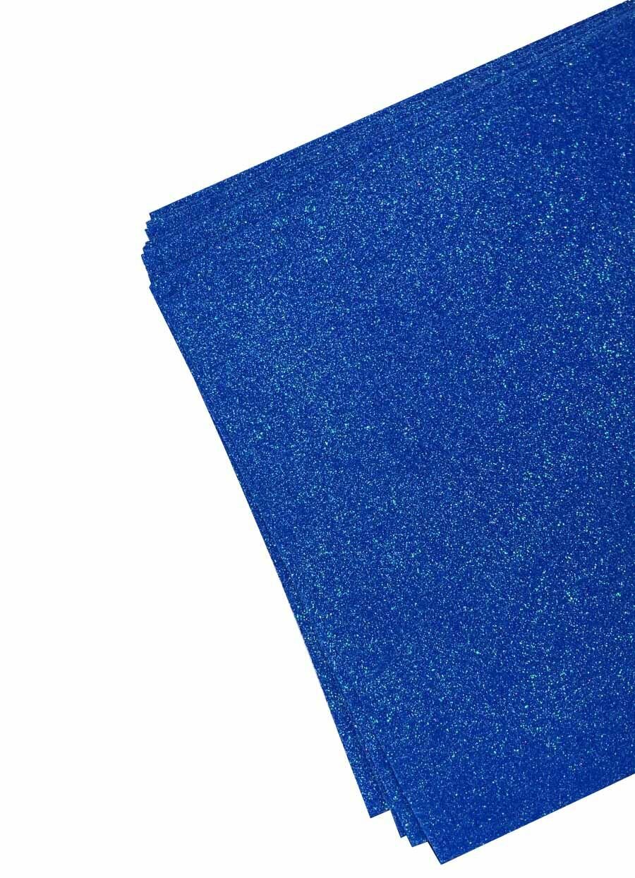 Цветная пористая резина (фоамиран) с блеском для поделок и творчества, Komas, 20х30 см, толщина 2 мм, 10 листов, темно-синий/ Фоамиран с блестками (глиттерный)