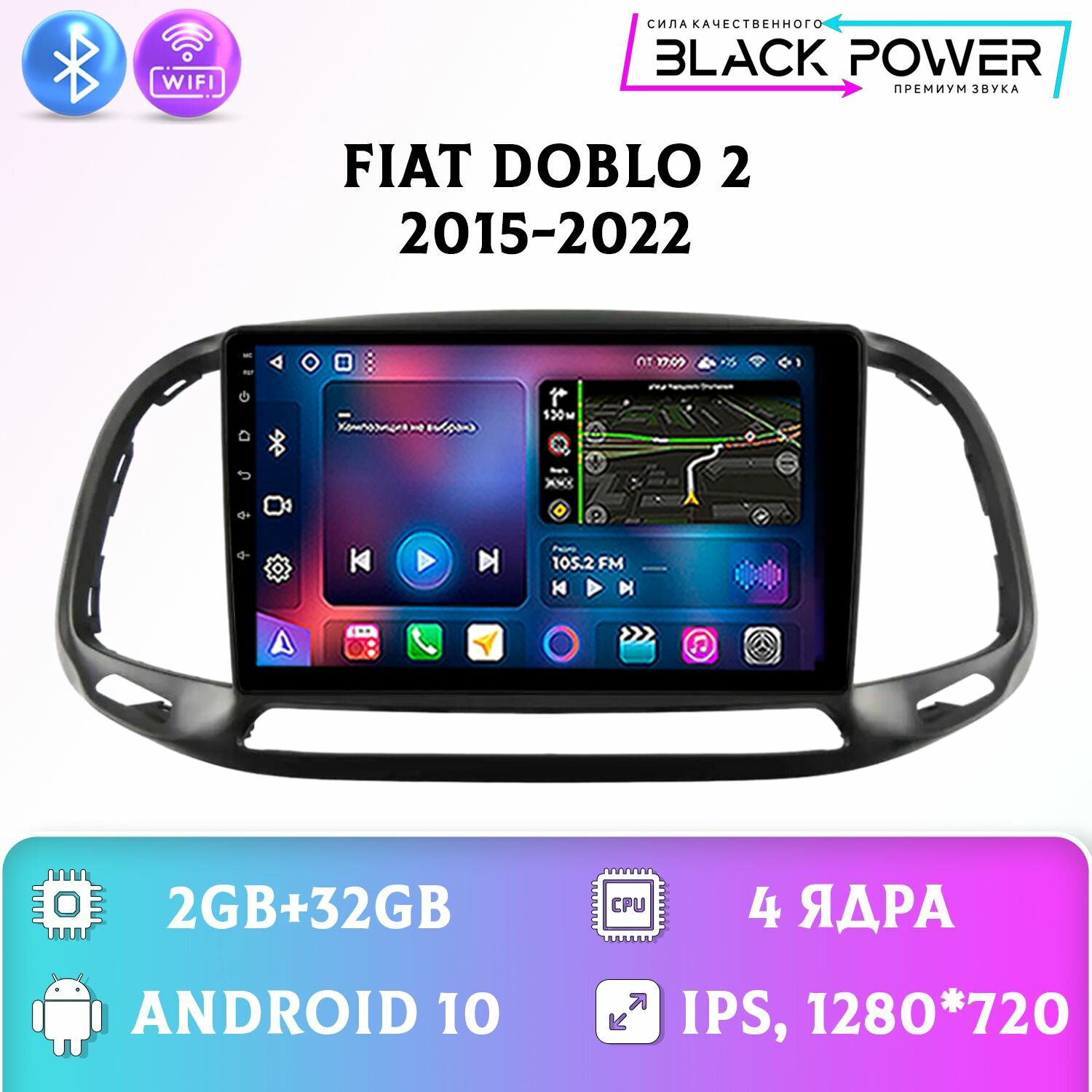 Штатная магнитола Андроид/ 2+32GB/ Fiat Doblo 2 / Фиат Добло 2 магнитола Android 10 2din головное устройство мультимедиа