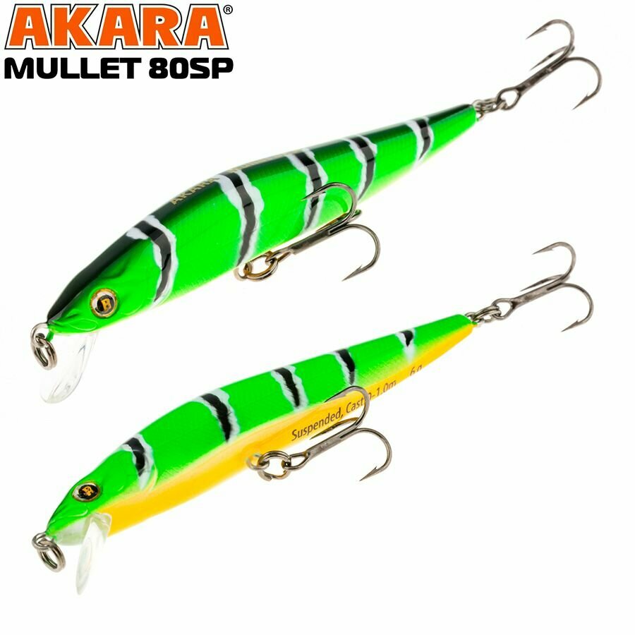 Рыболовная приманка ну щуку, судака Воблер Akara Mullet 80SP 80мм. 6г. №A107