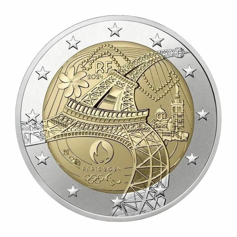 2 евро 2024 года Франция. Эйфелева башня.
