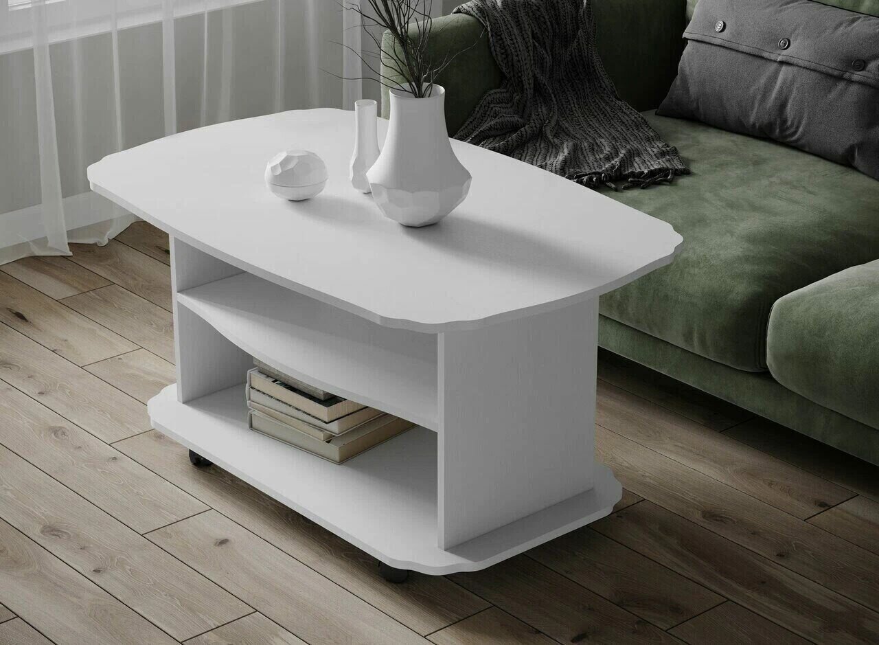 Стол журнальный «Консул-2», с полкой, ЛДСП, белый (1000х650х560)