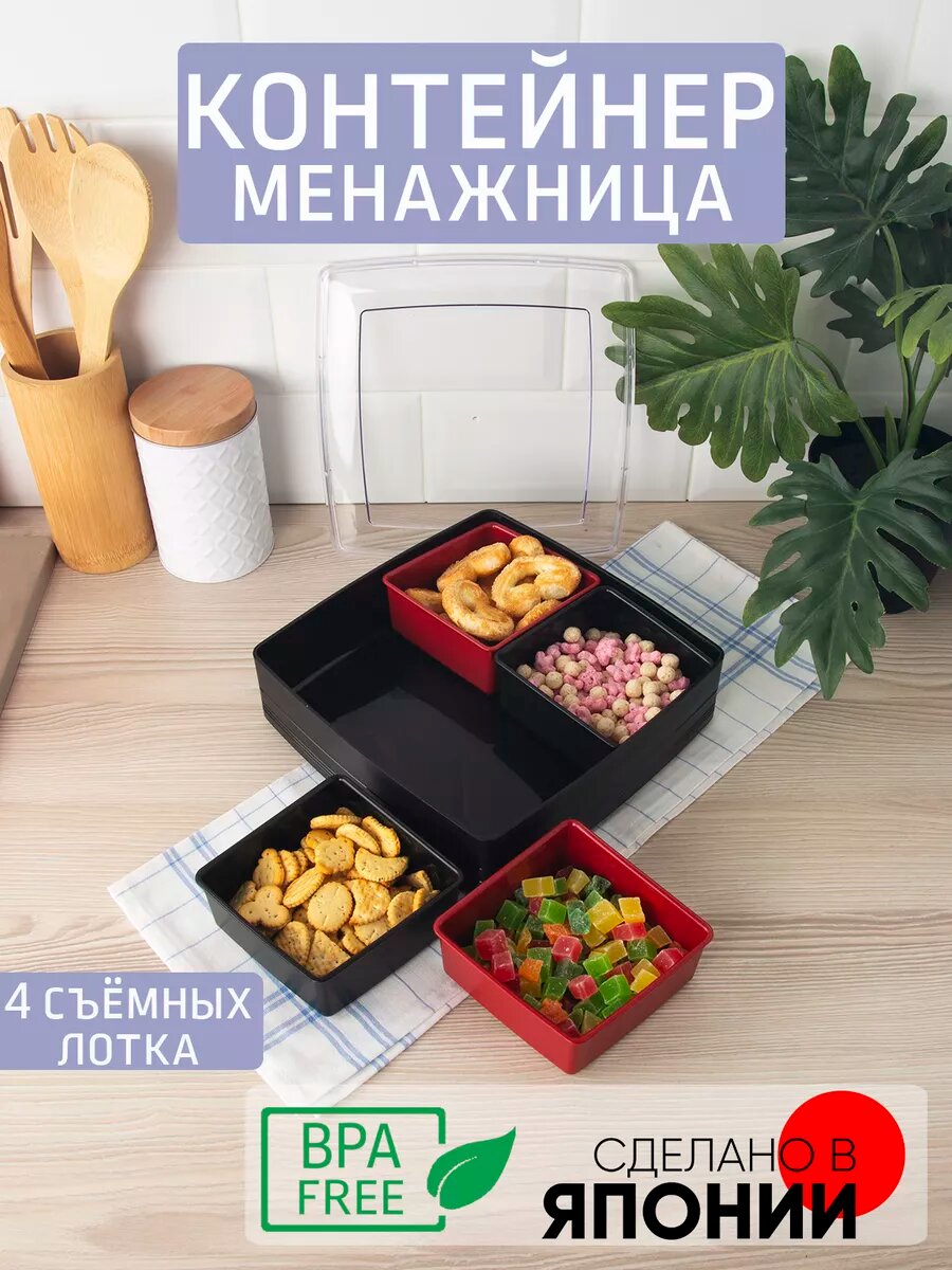 Контейнер менажница 4-х секционный 219*219*73 мм