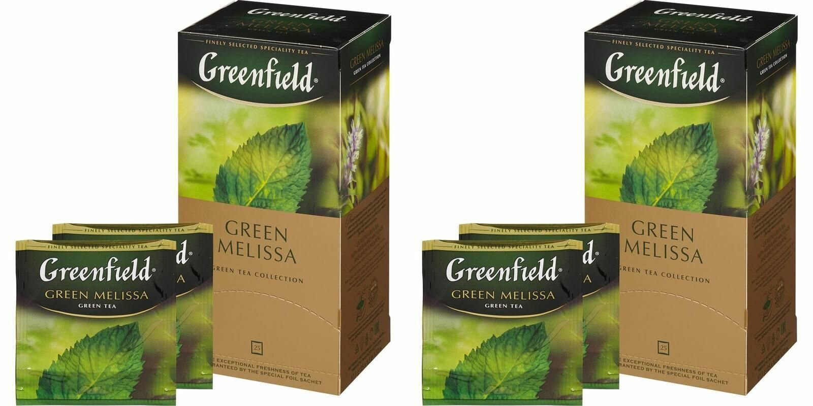 Greenfield Чай зеленый Green Melissa, 25 пакетиков по 1,5 г, 2 уп