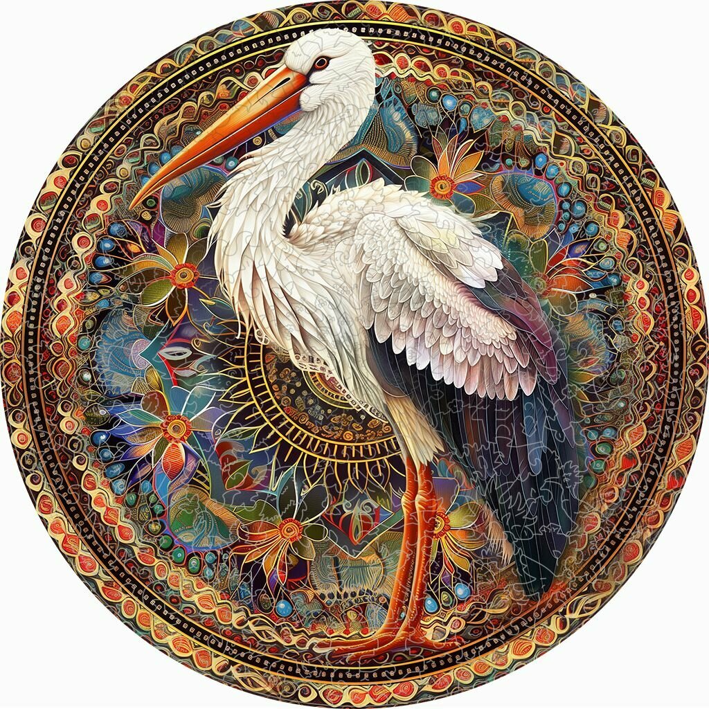 Деревянный пазл BoberBox "Мандала Аист", круг 30 см