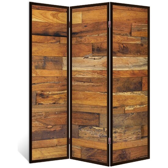 Ширма перегородка Декор Депо для комнаты деревянная "Деревянный лофт" двухсторонняя с картинкой (уют) 3 створки венге 176х140 см 11 кг