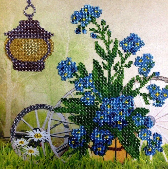 Набор для вышивания FeDi #КВ408 Незабудки, Вышивка бисером, 27 х 27 см
